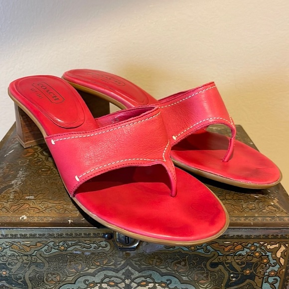 Coach | Shoes | Coach Red Leather Annemarie Heel Sandals 9b 9 Great ...